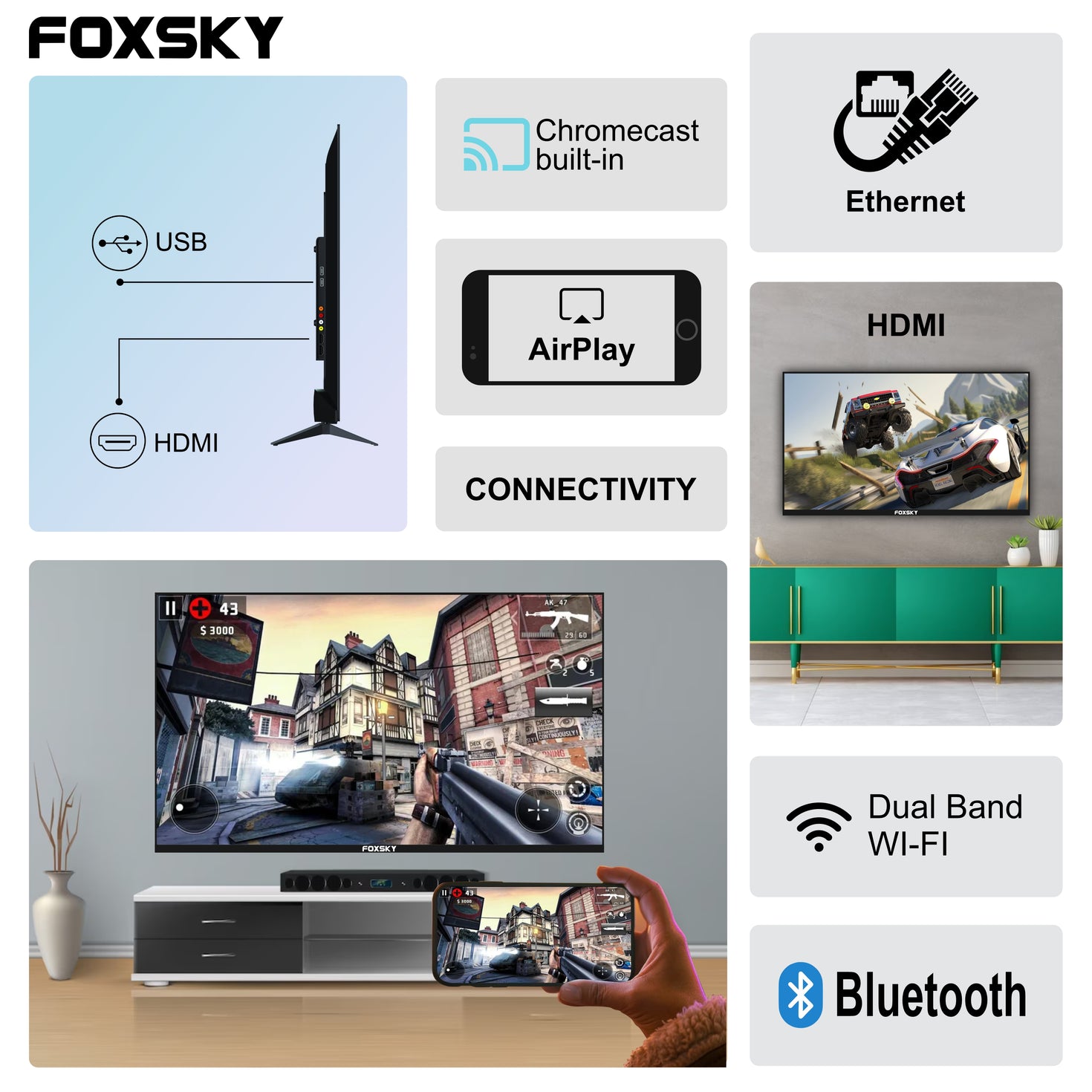 Foxsky 139.7 cm (55 inches) 4K Ultra HD Smart LED TV 55FS-VS (Frameles